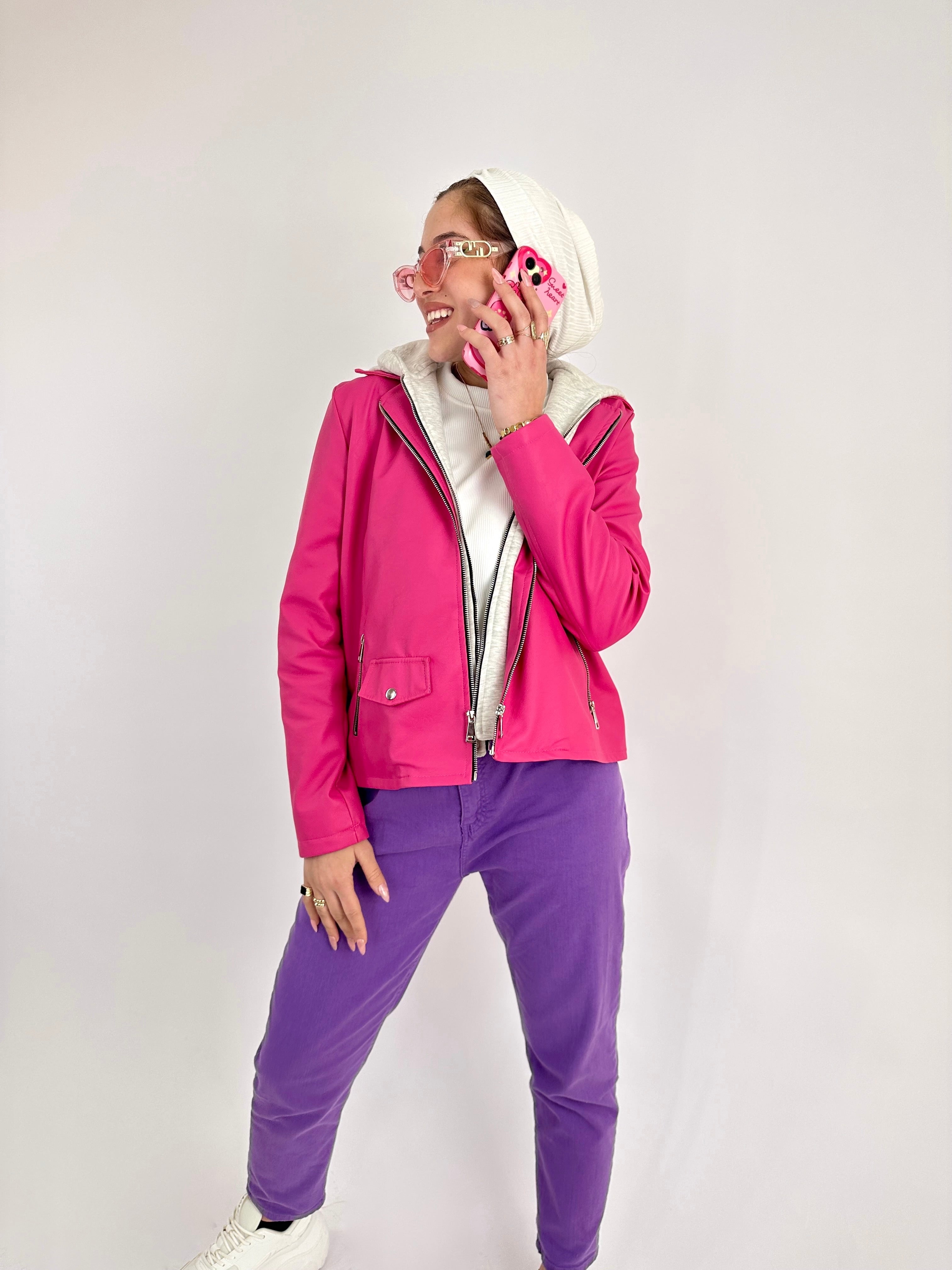 Hooded Leather Jacket Fuchsia – HK Designs